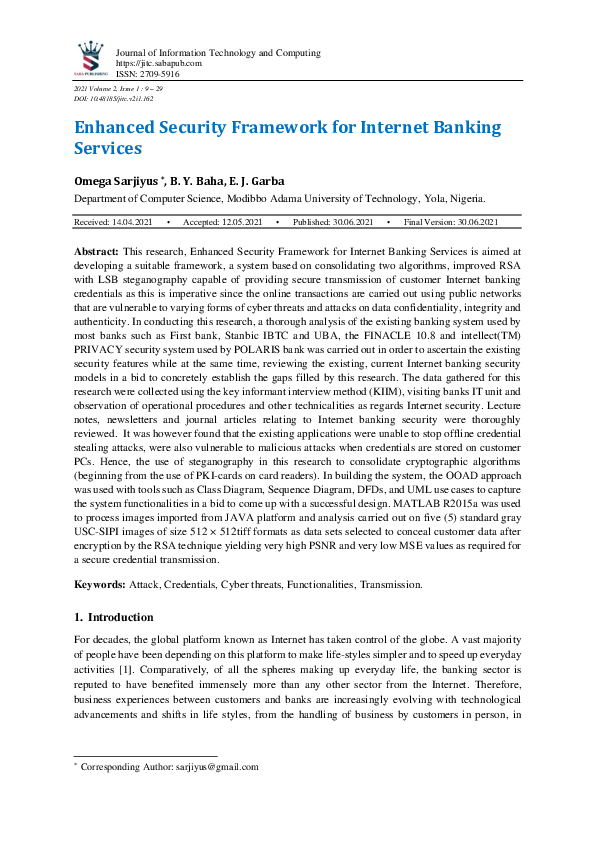 Pdf Enhanced Security Framework For Internet Banking Services