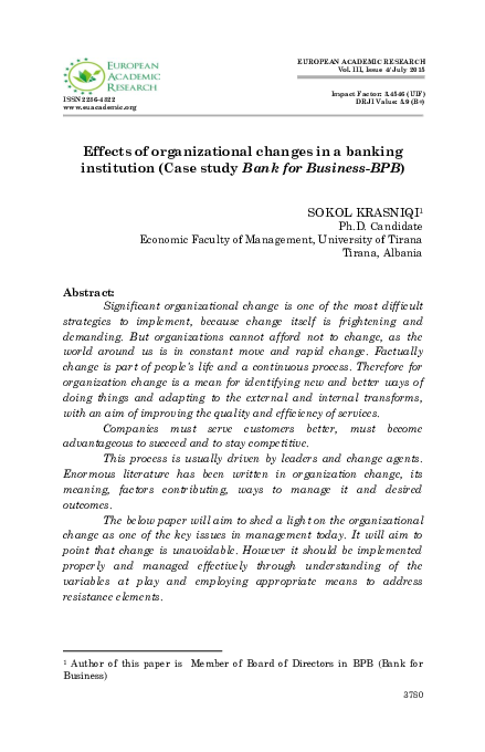 (PDF) Effects of organizational changes in a banking institution ( Case ...