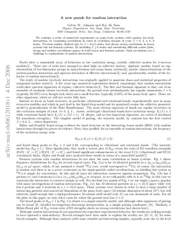 (PDF) New puzzle for many-body systems with random two-body interactions