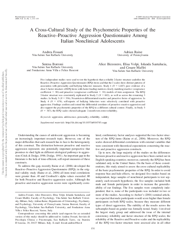 (PDF) A cross-cultural study of the psychometric properties of the ...