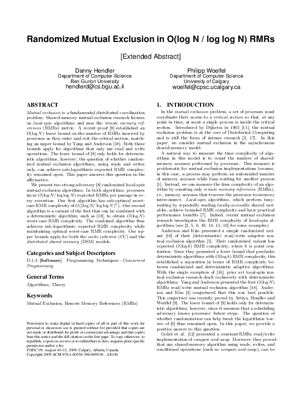 (PDF) Randomized mutual exclusion in O(log N / log log N) RMRs