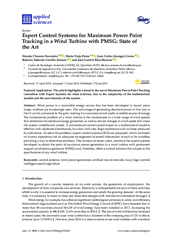 (PDF) Expert Control Systems for Maximum Power Point Tracking in a Wind Turbine with PMSG: State ...