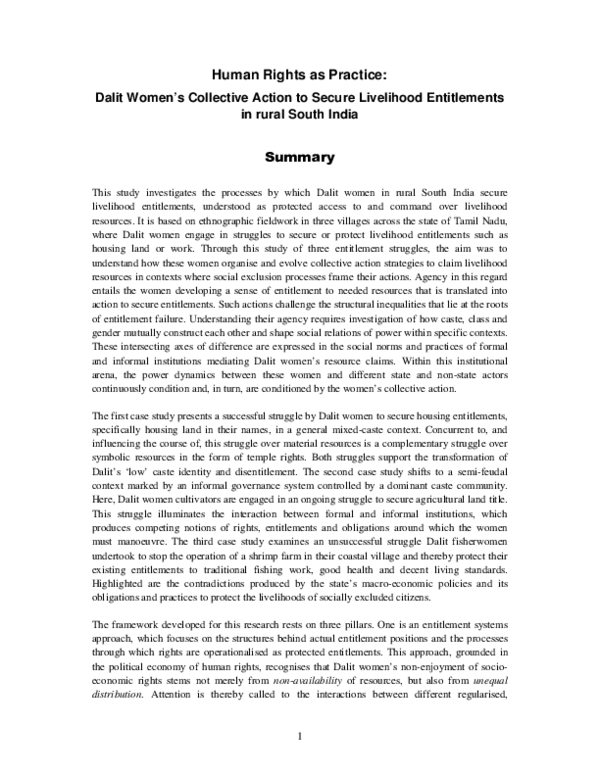 (PDF) Human Rights as Practice: Dalit Women’s Collective Action to ...