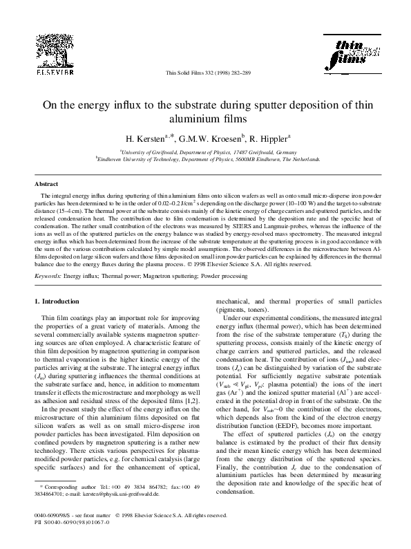 (PDF) On the energy influx to the substrate during sputter deposition of thin aluminium films