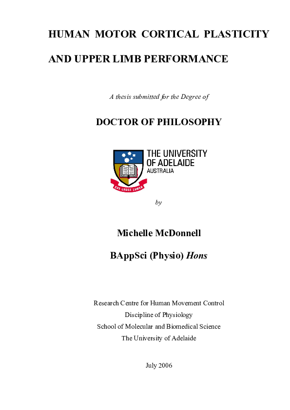 (PDF) Human motor cortical plasticity and upper limb performance