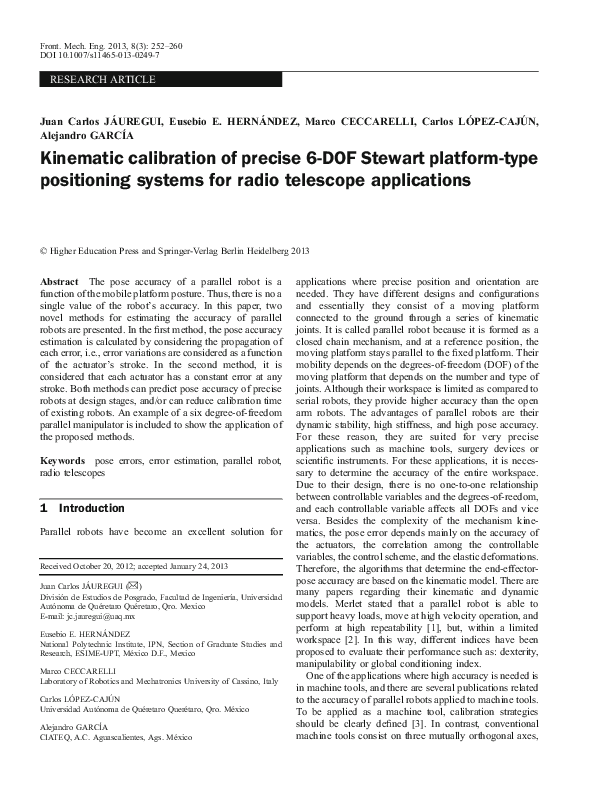 (PDF) Kinematic calibration of precise 6-DOF Stewart platform-type positioning systems for radio ...