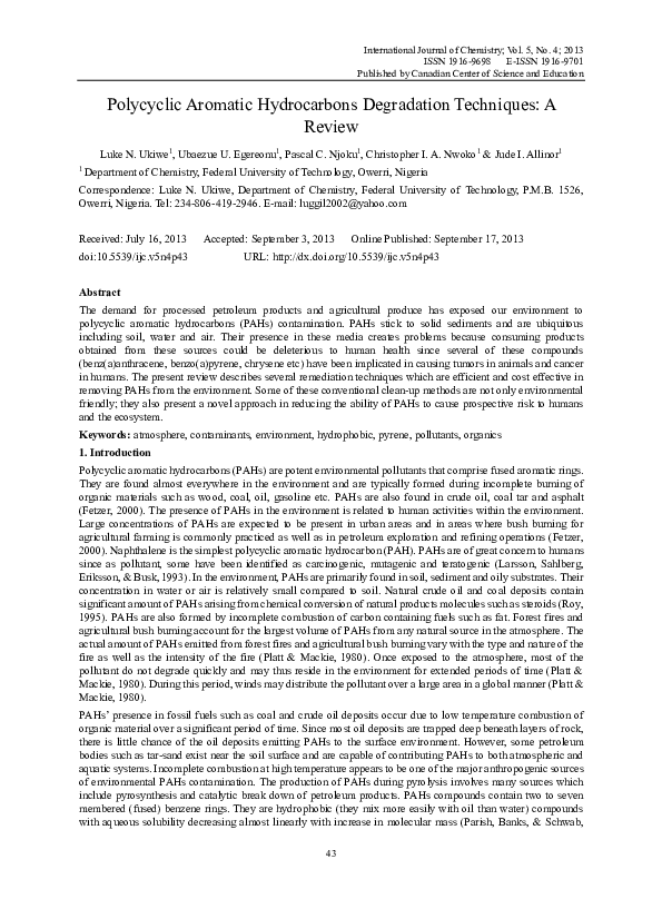 (PDF) Polycyclic aromatic hydrocarbons degradation by Agrocybe sp. CU-43 and its fluorene ...