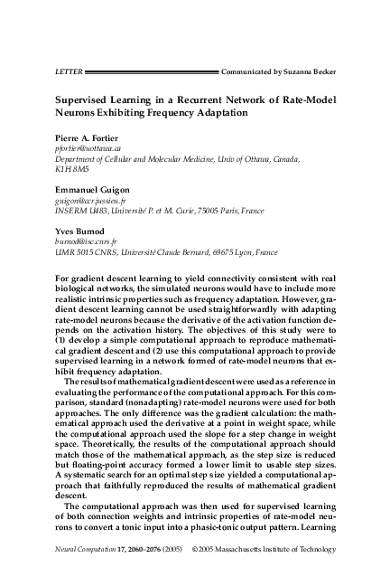 (PDF) Supervised Learning in a Recurrent Network of Rate-Model Neurons Exhibiting Frequency ...
