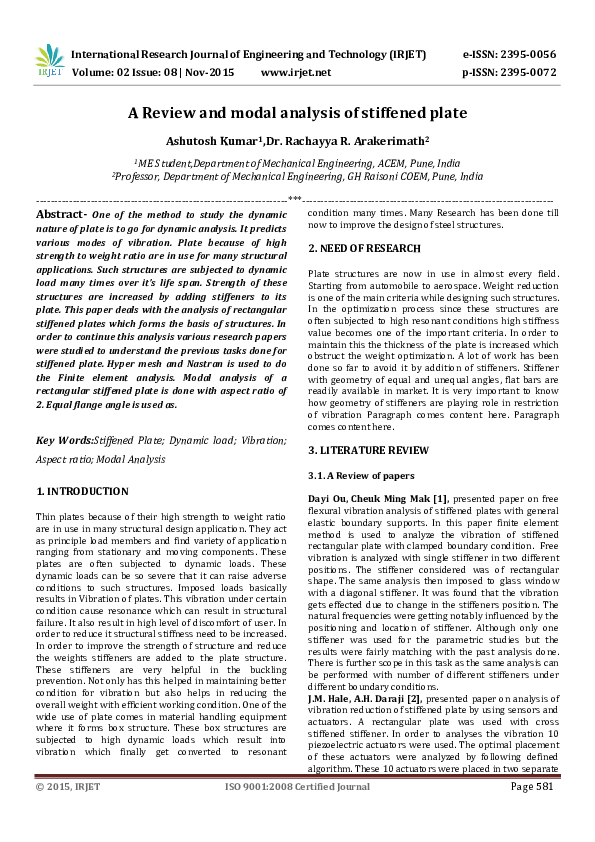 (PDF) A Review and modal analysis of stiffened plate