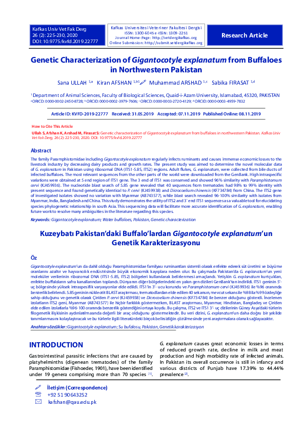 (PDF) Genetic characterization of Gigantocotyle explanatum from ...
