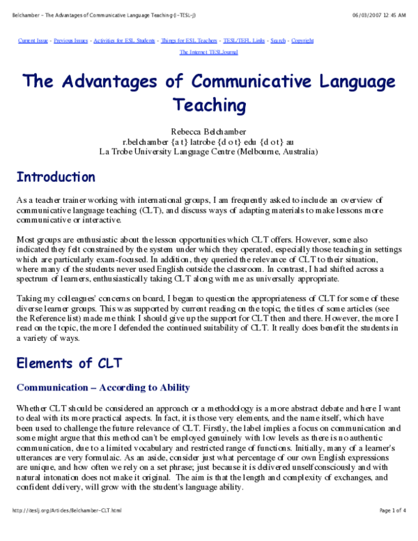 (PDF) Advantages of Communicative Language Teaching (PDF) Advantages of Communicative Language Teaching