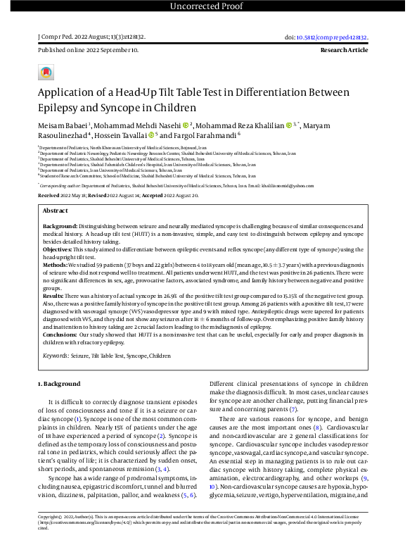 (PDF) Application of a Head-Up Tilt Table Test in Differentiation ...