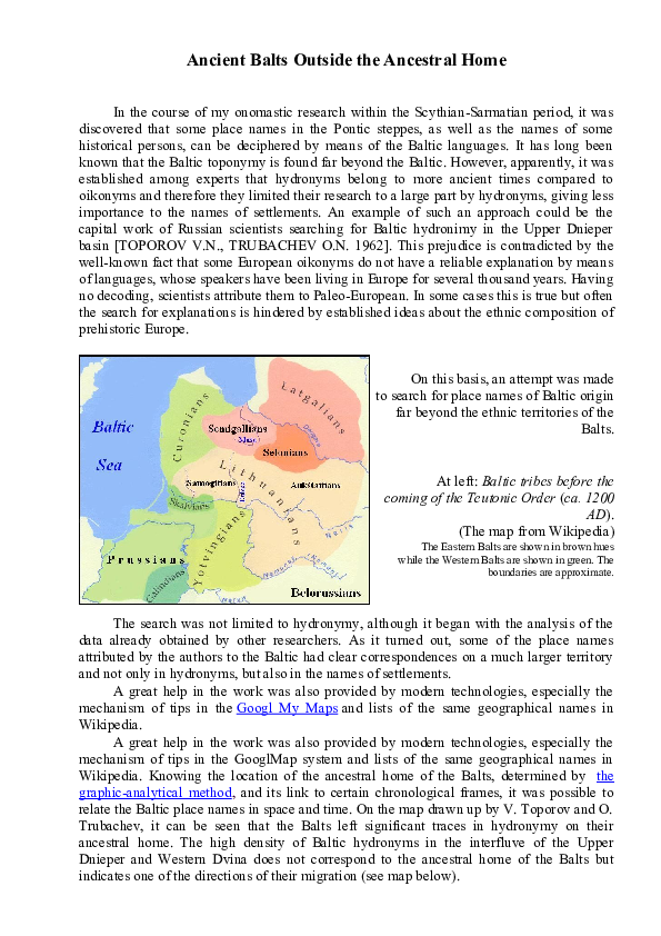 (DOC) Ancient Balts Outside the Ancestral Home