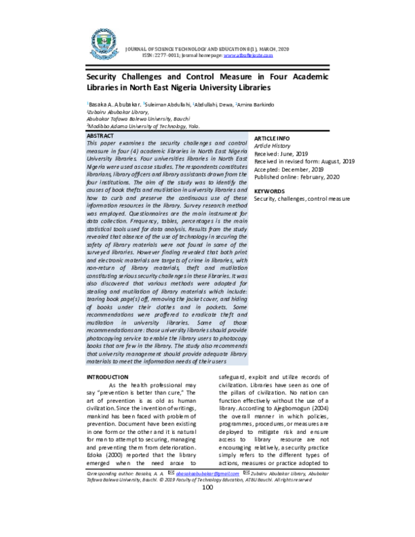 (PDF) Security Challenges and Control Measure in Four Academic ...