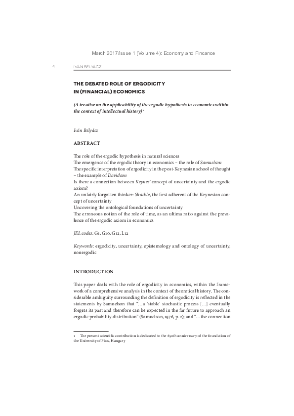 (PDF) THE DEBATED ROLE OF ERGODICITY IN (FINANCIAL) ECONOMICS
