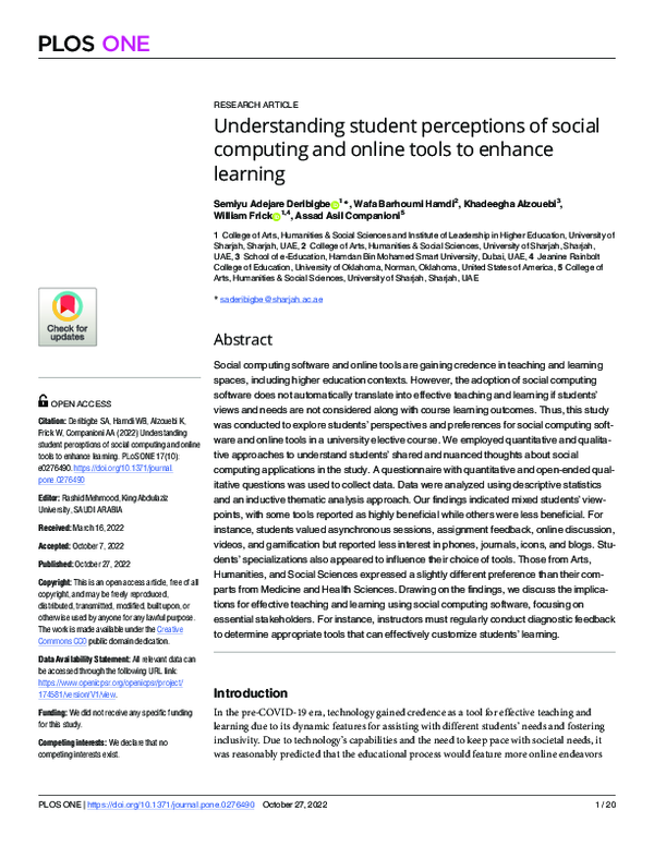 (PDF) Understanding student perceptions of social computing and online ...