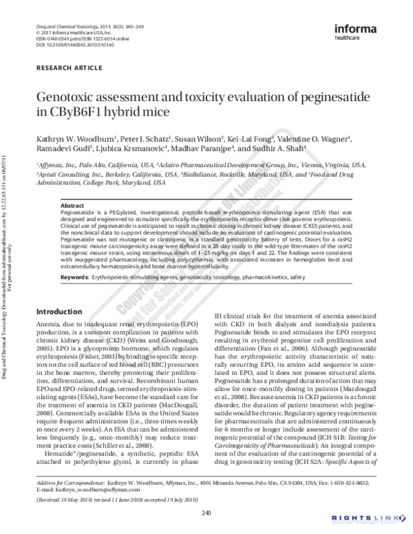 (PDF) Genotoxic assessment and toxicity evaluation of peginesatide in ...