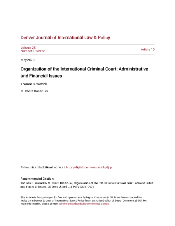(PDF) Organization of the International Criminal Court: Administrative ...
