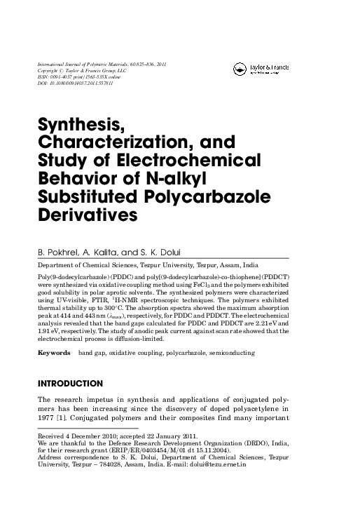 (PDF) Synthesis, Characterization, and Study of Electrochemical ...