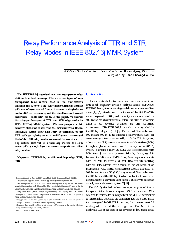 (PDF) Relay Performance Analysis of TTR and STR Relay Modes in IEEE 802 ...