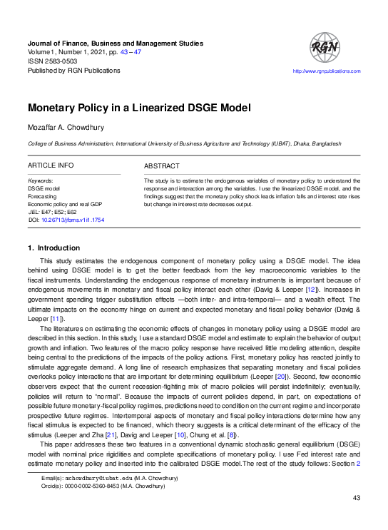 (PDF) Monetary Policy in a Linearized DSGE Model