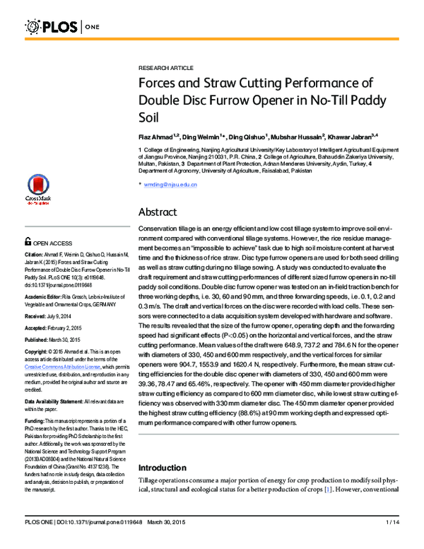 (PDF) Forces and Straw Cutting Performance of Double Disc Furrow Opener ...