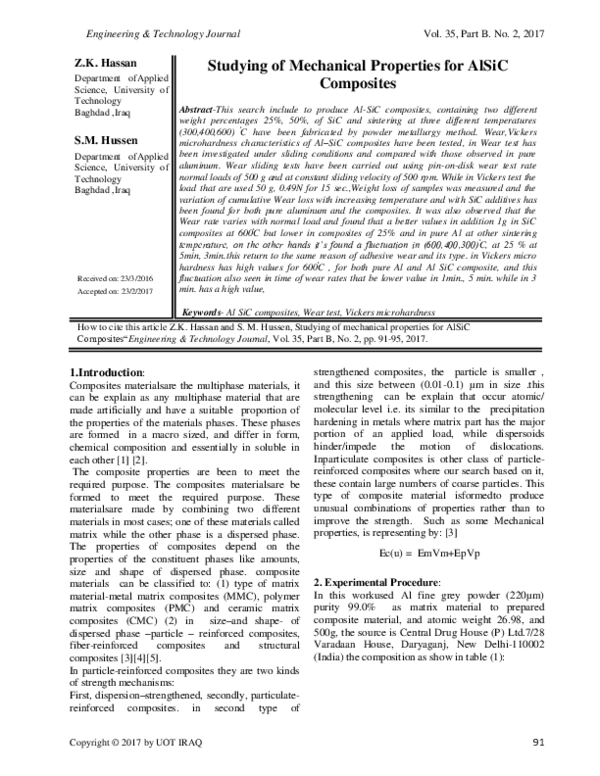 (PDF) Studying of Mechanical Properties for AlSiC Composites | Samah ...