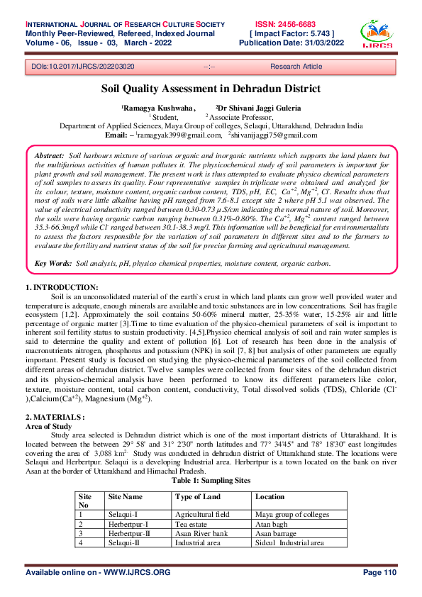 (PDF) Soil Quality Assessment in Dehradun District