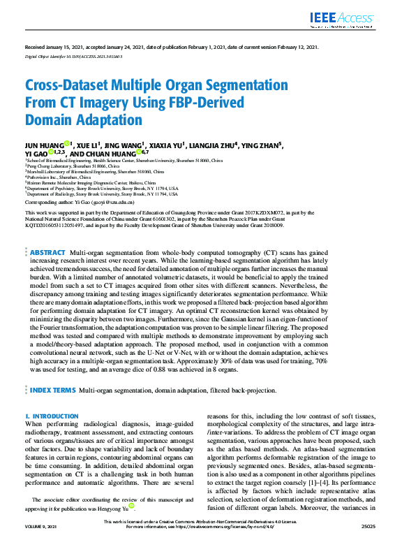 Pdf Cross Dataset Multiple Organ Segmentation From Ct Imagery Using Fbp Derived Domain Adaptation