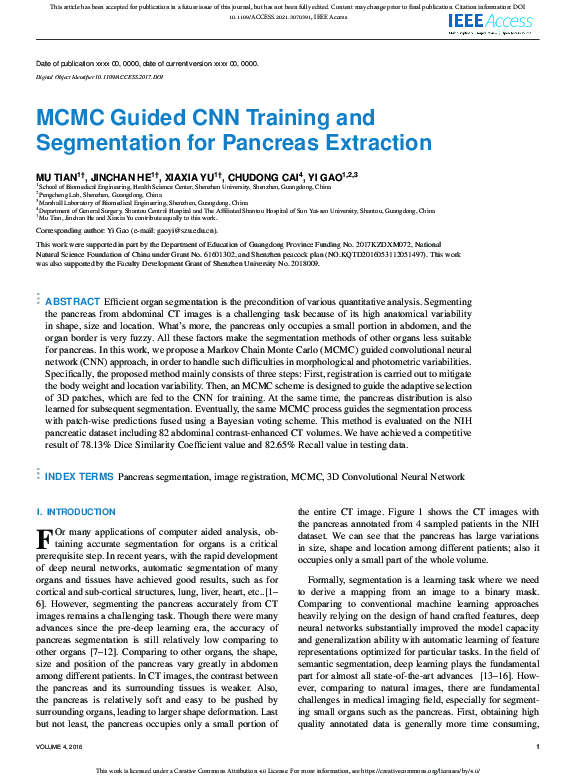 (PDF) MCMC Guided CNN Training and Segmentation for Pancreas Extraction