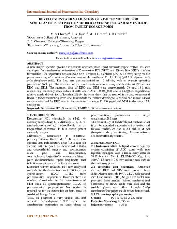 Pdf Development And Validation Of Rp Hplc Method For Simultaneous