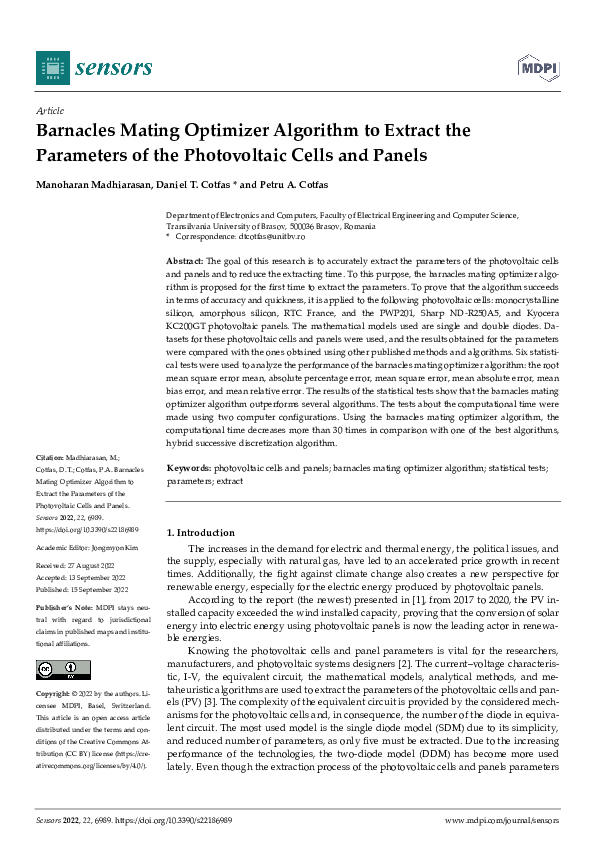 (PDF) Barnacles Mating Optimizer Algorithm to Extract the Parameters of the Photovoltaic Cells ...