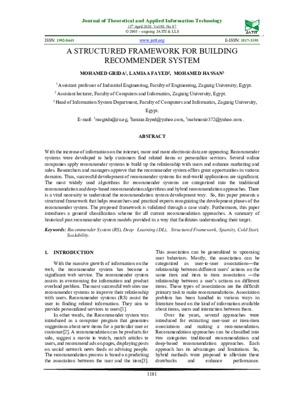 (PDF) A Structured Framework for Building Recommender System
