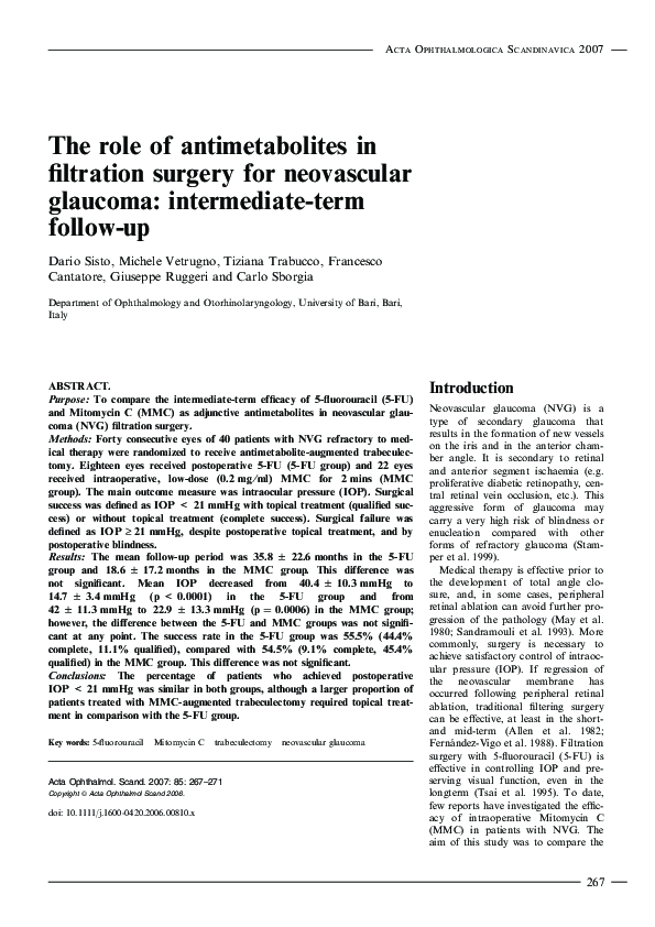 (PDF) The role of antimetabolites in filtration surgery for neovascular ...