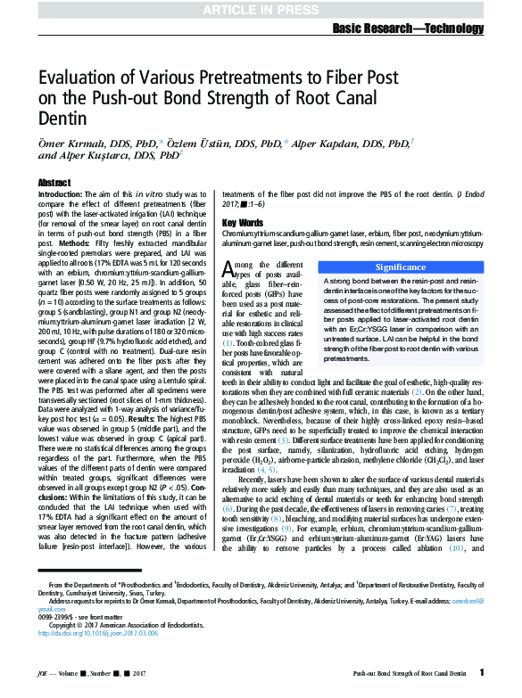 (PDF) Evaluation of Various Pretreatments to Fiber Post on the Push-out Bond Strength of Root ...