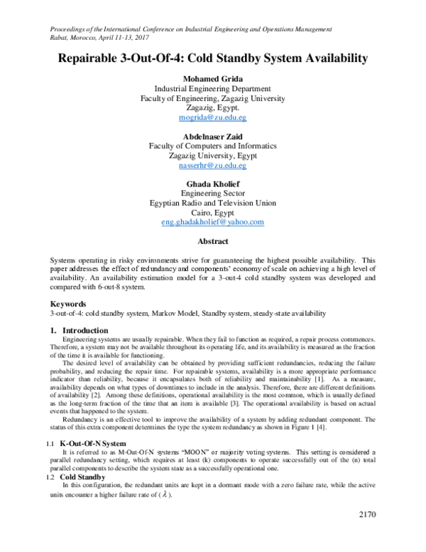 (PDF) Repairable 3-out-of-4: Cold standby system availability