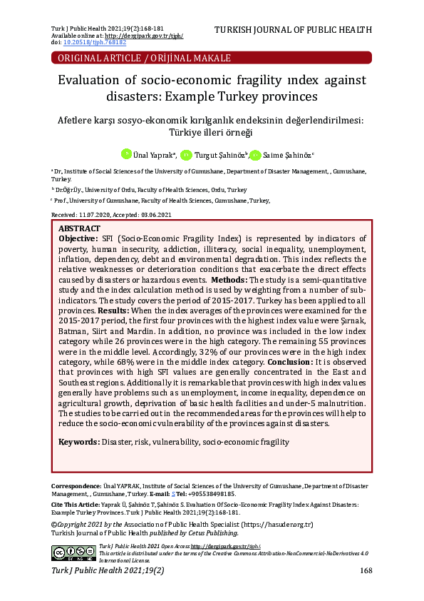 (PDF) Evaluation of Socio-Economic Fragility Index against Disasters ...