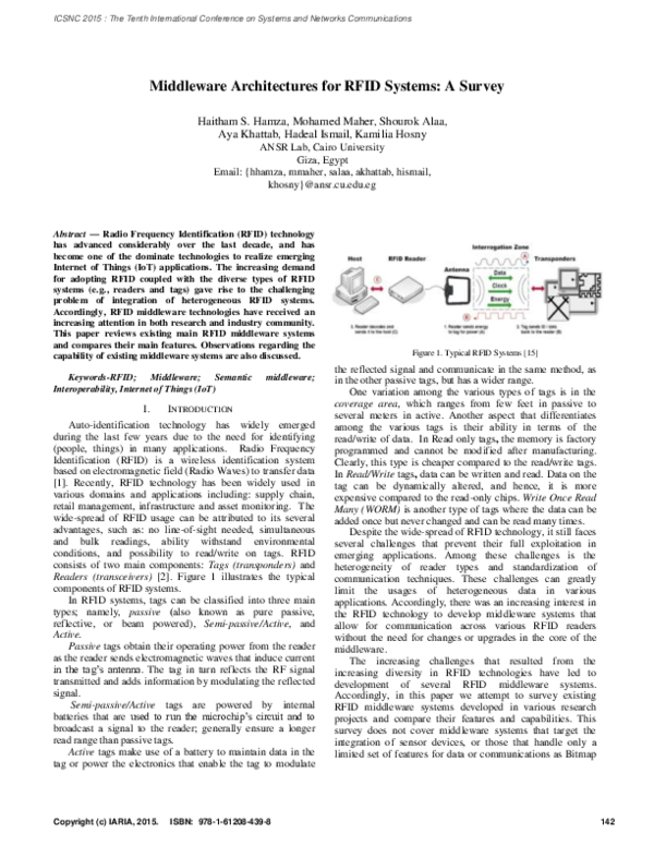 Pdf Middleware Architectures For Rfid Systems A Survey