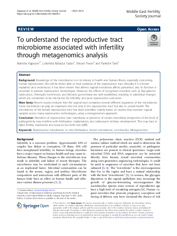 (PDF) To understand the reproductive tract microbiome associated with ...