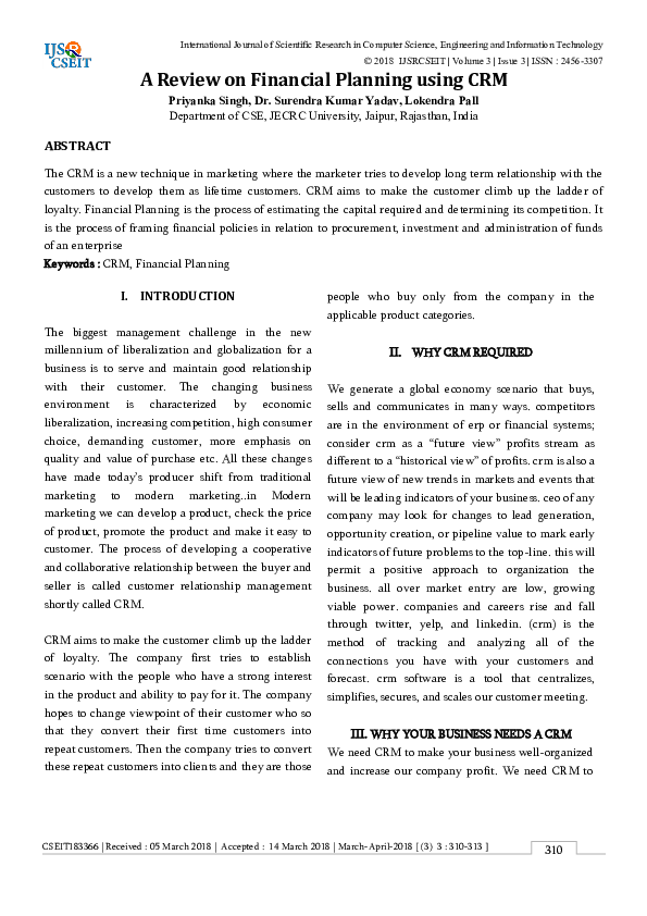 (PDF) A Review on Financial Planning using CRM
