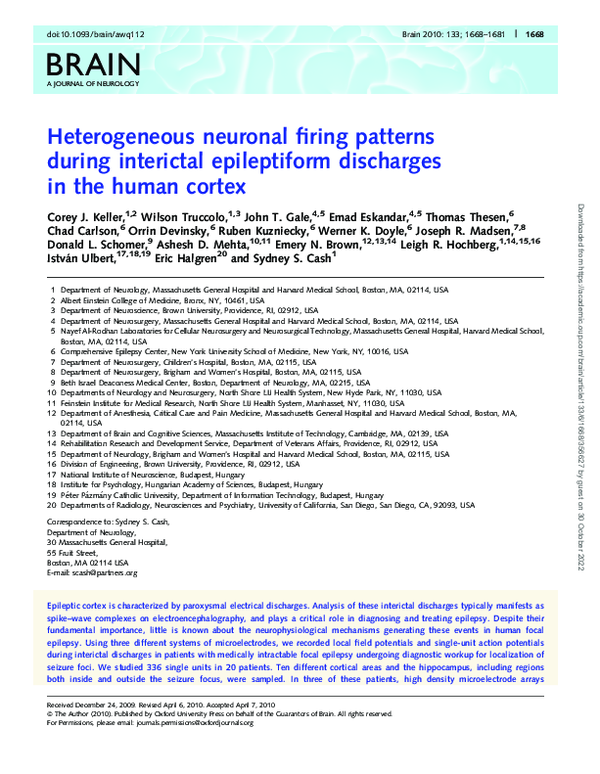 (PDF) Heterogeneous neuronal firing patterns during interictal epileptiform discharges in the ...