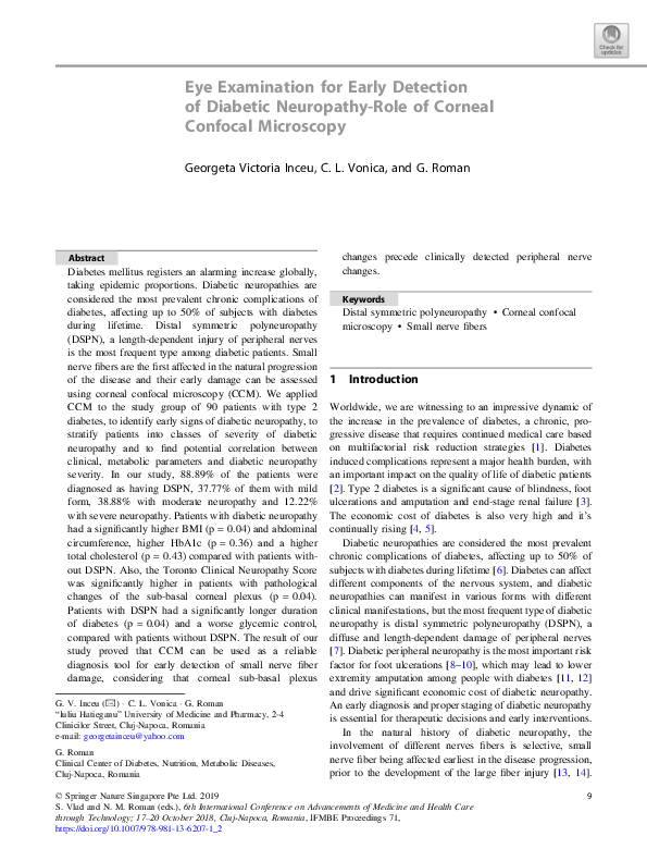 Pdf Eye Examination For Early Detection Of Diabetic Neuropathy Role