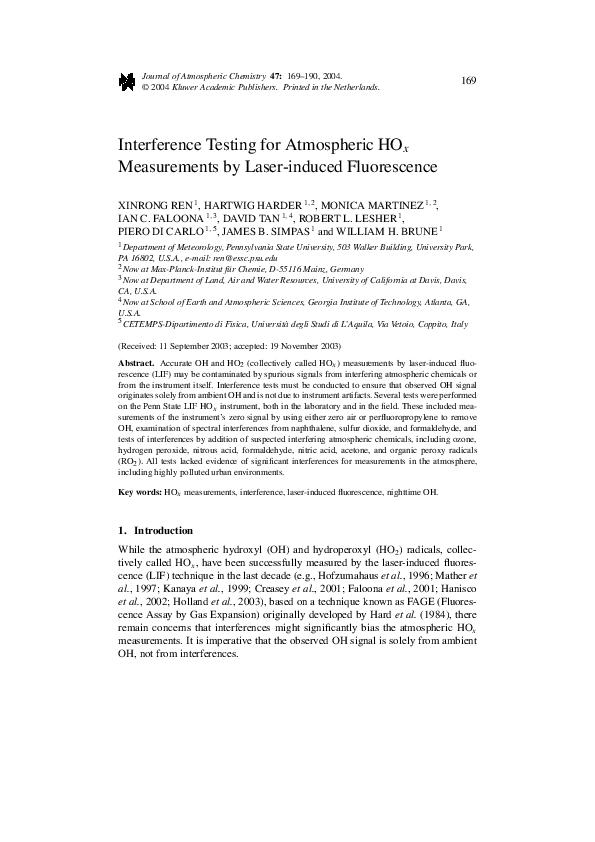(PDF) Interference Testing for Atmospheric HOxMeasurements by Laser ...