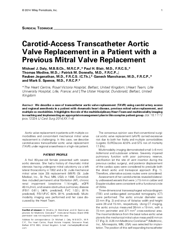 (PDF) Carotid-Access Transcatheter Aortic Valve Replacement in a ...