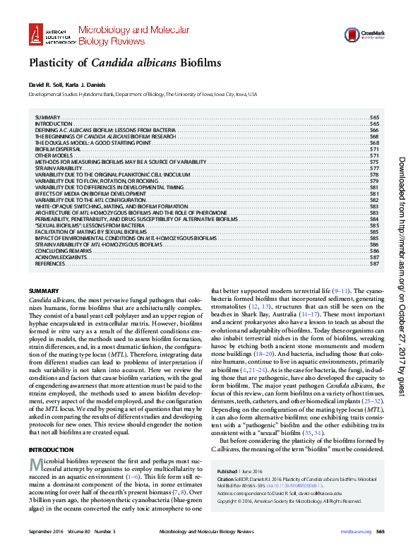 (PDF) Plasticity of Candida albicans Biofilms