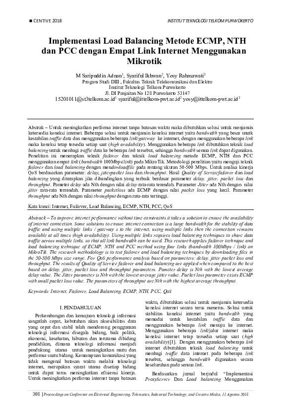 (PDF) Implementasi load balancing metode ecmp, nth dan pcc dengan empat link internet ...