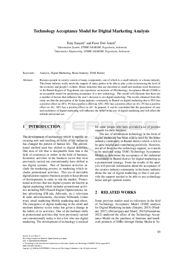 (PDF) Technology Acceptance Model for Digital Marketing Analysis