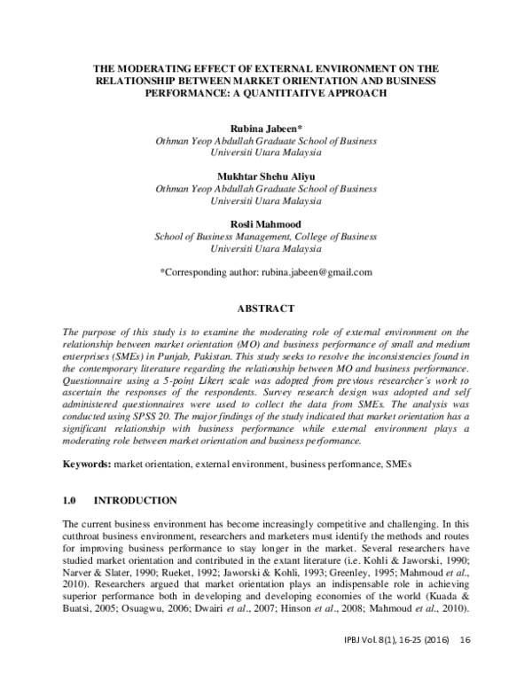 (PDF) The moderating effect of external environment on the relationship between market ...