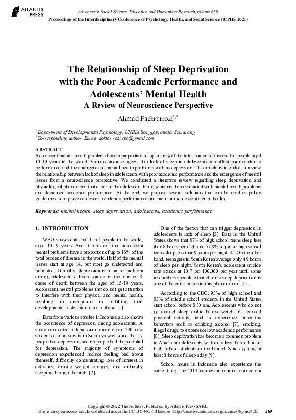 (PDF) The Relationship of Sleep Deprivation with the Poor Academic ...