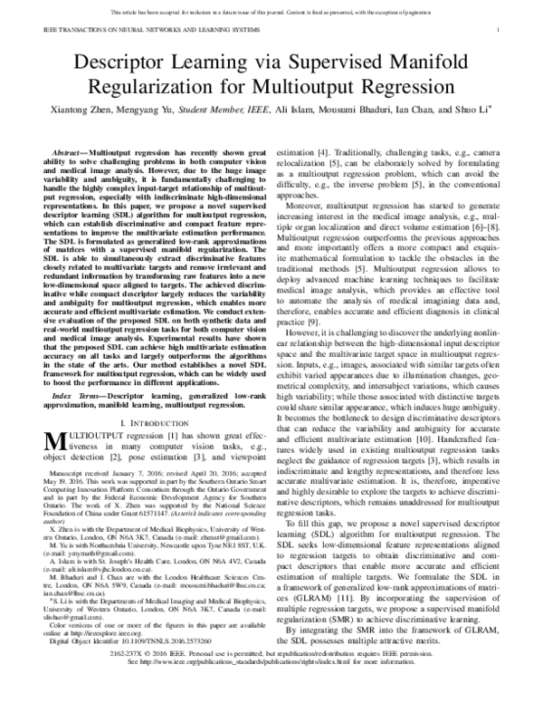 Pdf Descriptor Learning Via Supervised Manifold Regularization For Multioutput Regression 